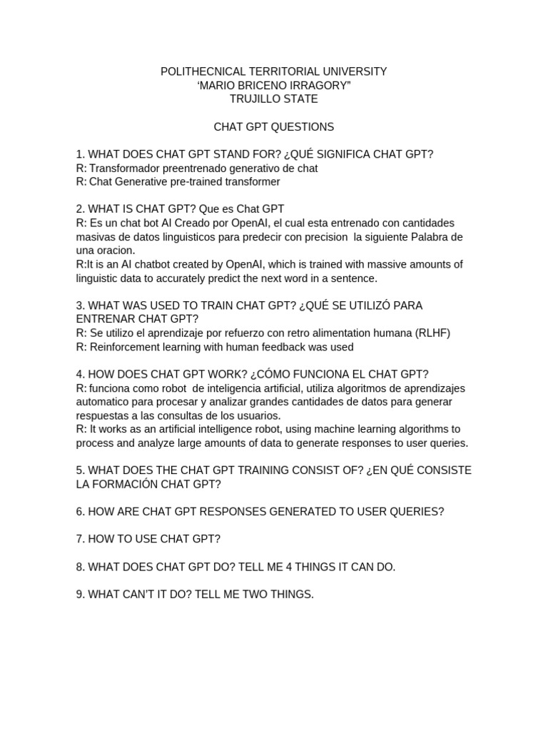Chat GPT Questions (Autoguardado) | PDF