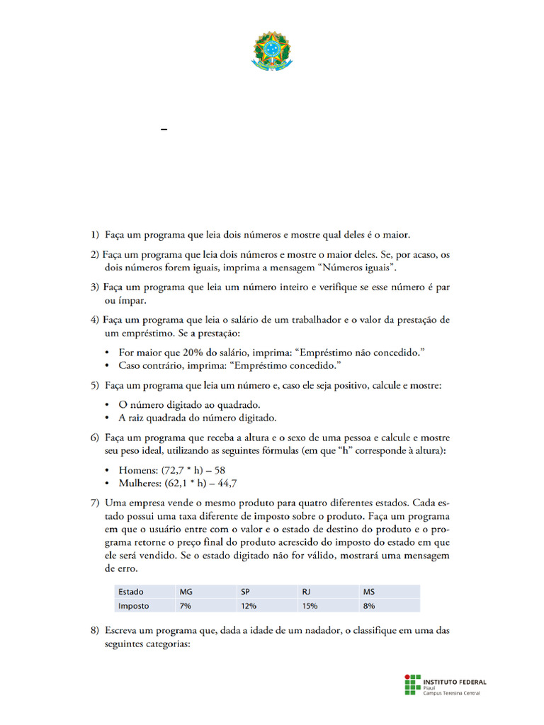 Aula 05 - Exerc-Cios de Fixa - o - Operador Condicional | PDF