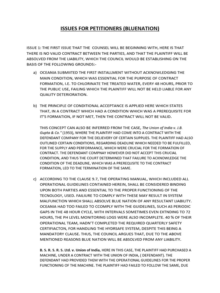 Issues For Moot Court Competition | PDF | Negligence | Damages