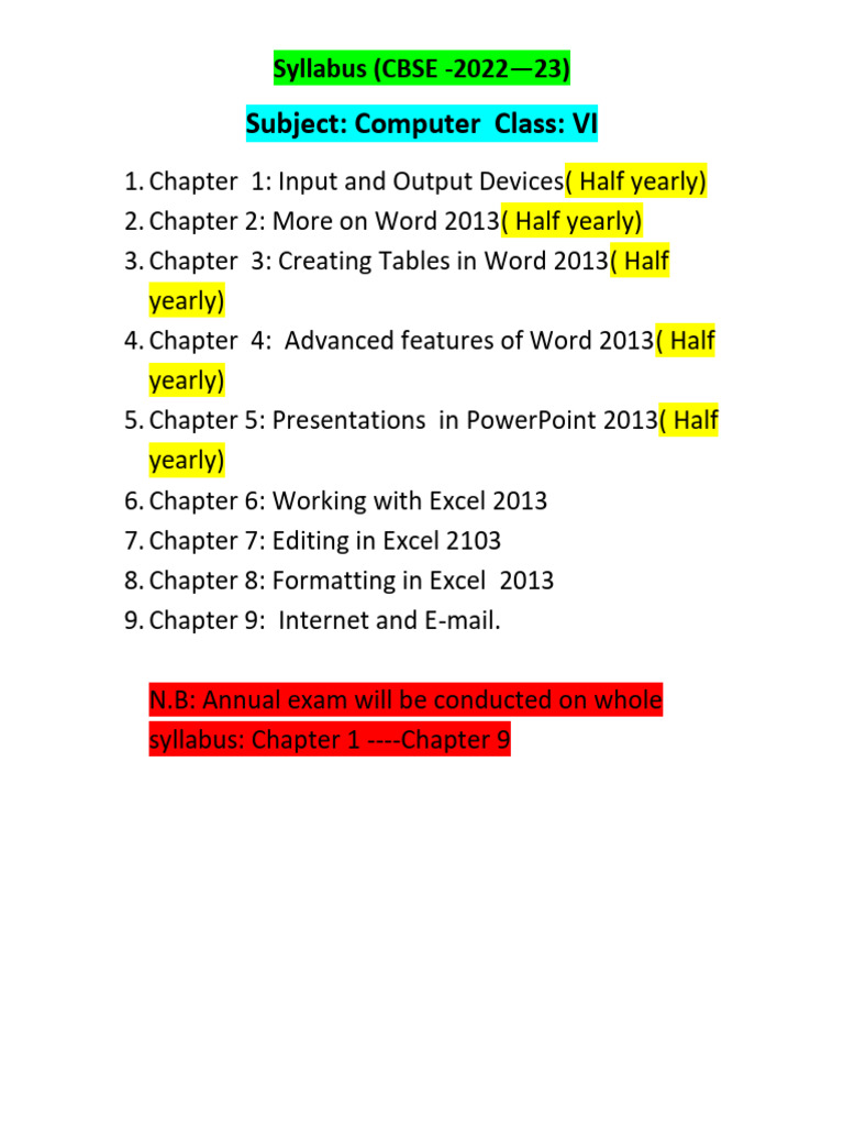 Class 6 Computer Syllabus - Updated | PDF