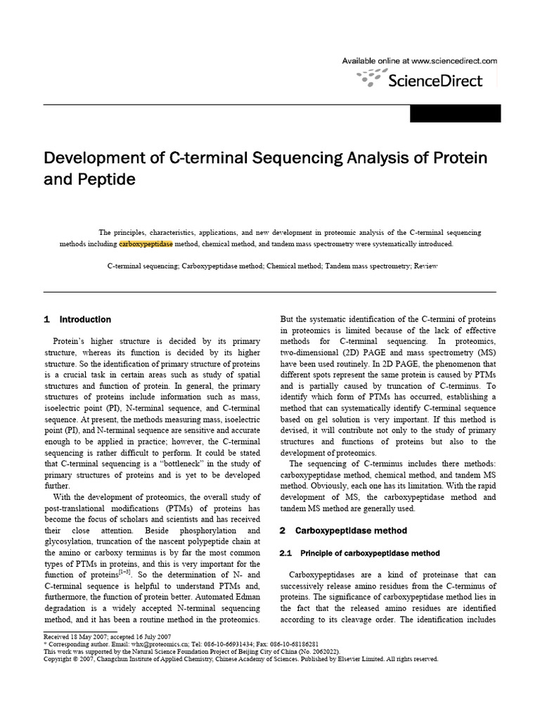Development of C-Terminal Sequencing Analysis of Protein and Peptide | PDF | Mass Spectrometry ...