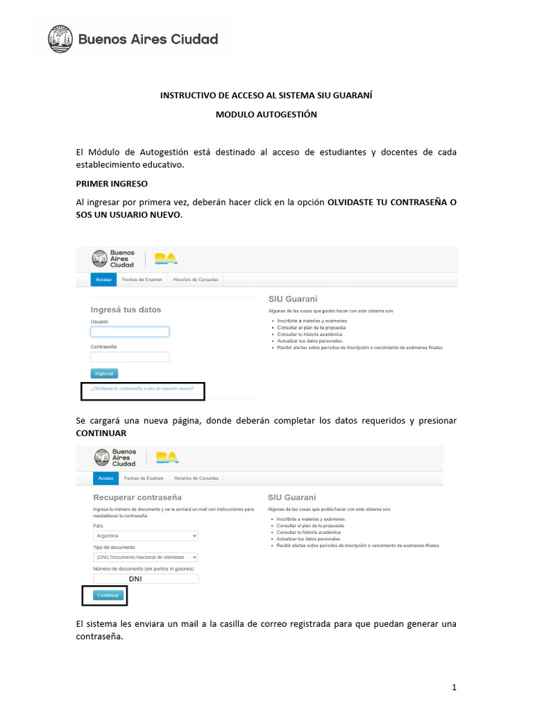 Instructivo de Acceso Al Sistema Siu Guaraní Modulo Autogestión | PDF