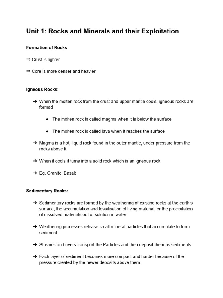 Unit 1 - Rocks and Minerals and Their Exploitation | PDF | Rock ...