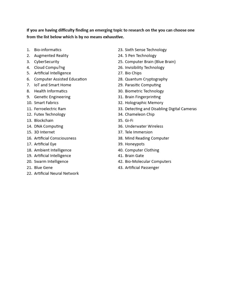 Emerging Research Topics List | PDF
