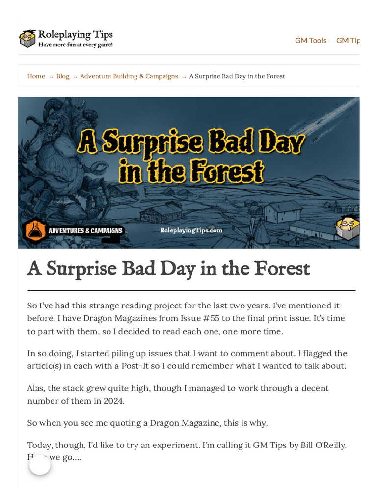 A Surprise Bad Day in The Forest - Roleplaying Tips | PDF | Role ...