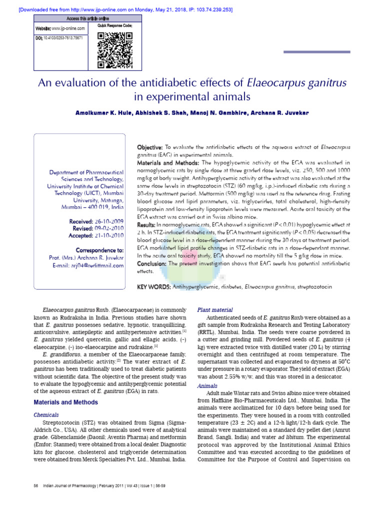 An Evaluation of The Antidiabetic Effects of Elaeo | PDF | Medical ...