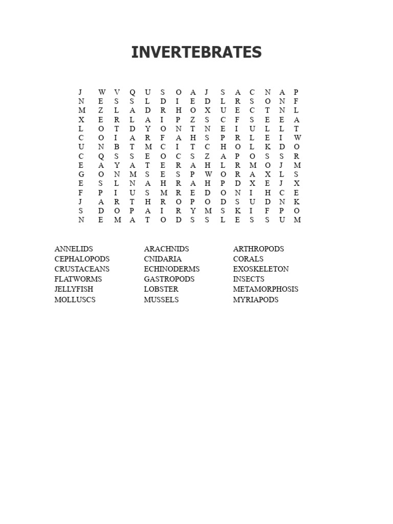 Invertebrate Crossword Puzzle Guide | PDF | Invertebrate | Skeleton