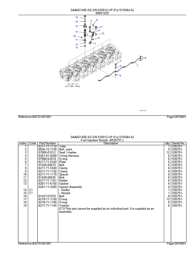 D155AX-6 Fuel Injection Parts List | PDF | Fuel Injection | Rotating ...