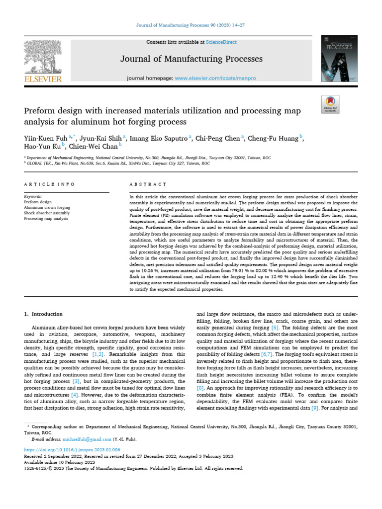 1 s2.0 S1526612523001214 Main | PDF | Forging | Deformation (Engineering)