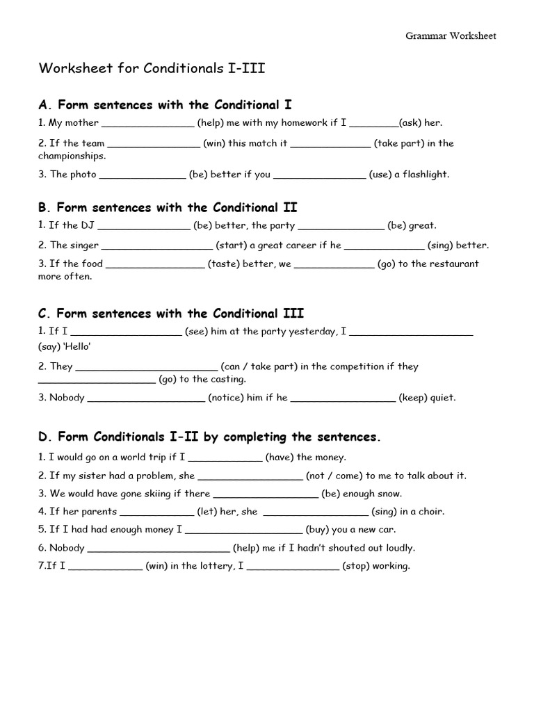 Conditional Worksheet | PDF