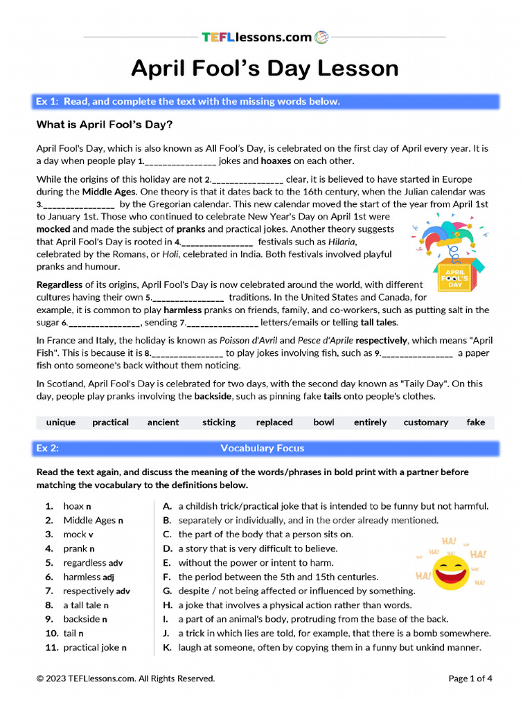 April Fools Day Lesson Plan - 162457 | PDF