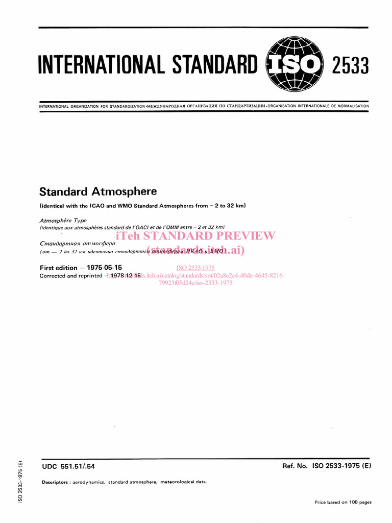 Iso 2533 1975 | PDF | Continuum Mechanics | Physical Quantities