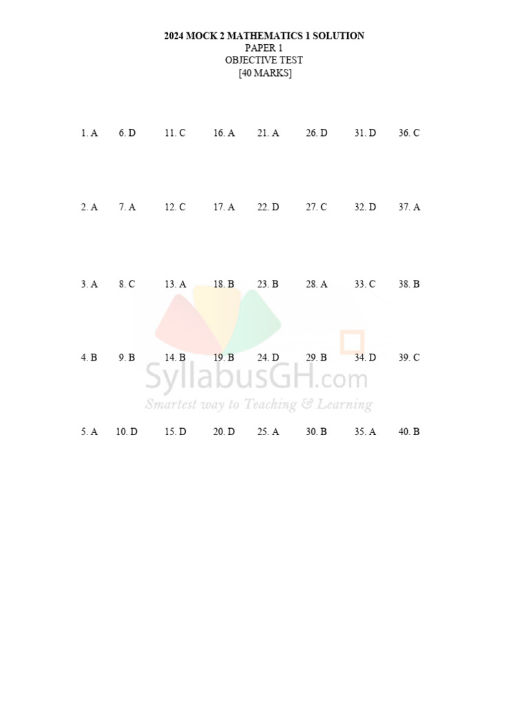2024 Mock 2 Maths 1 Solution | PDF