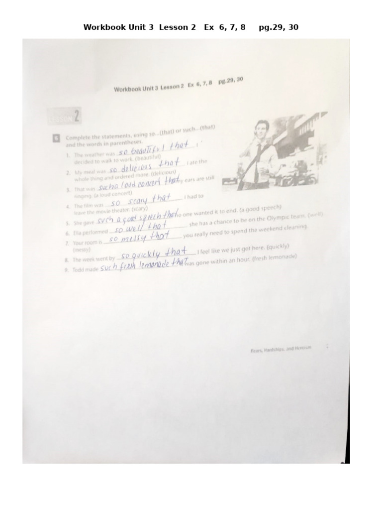 6.- Workbook Unit 3 Lesson 2 Ex 6, 7, 8 pg.29, 30 | PDF