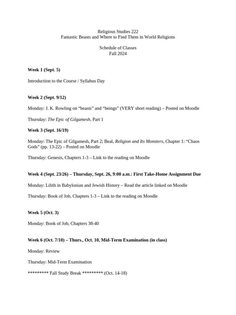 Schedule-RELS 222-Fall 2024 | PDF