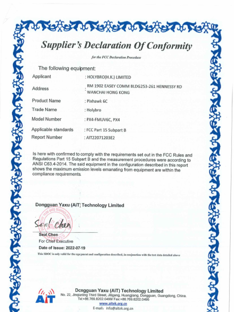 Pixhawk 6C FCC-SDOC Certification | PDF