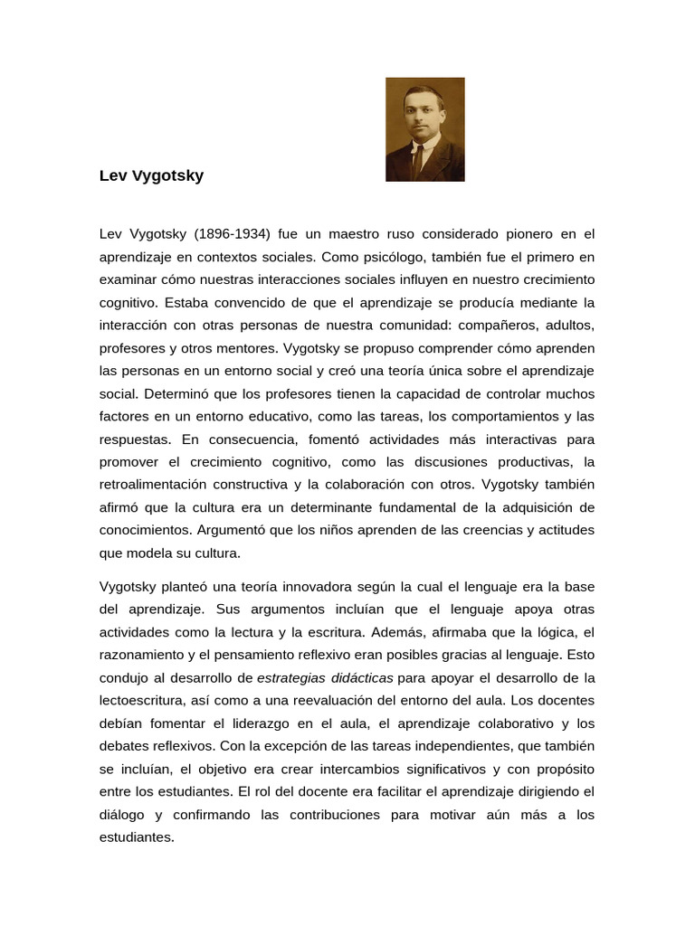 Apuntes Lev Vygotsky | PDF | Aprendizaje | Modificación de comportamiento