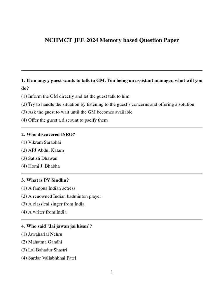 Jee Main NCHMCT Tex | PDF