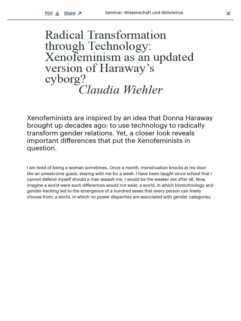 Radical Transformation Through Technology Xenofeminism As An Updated ...