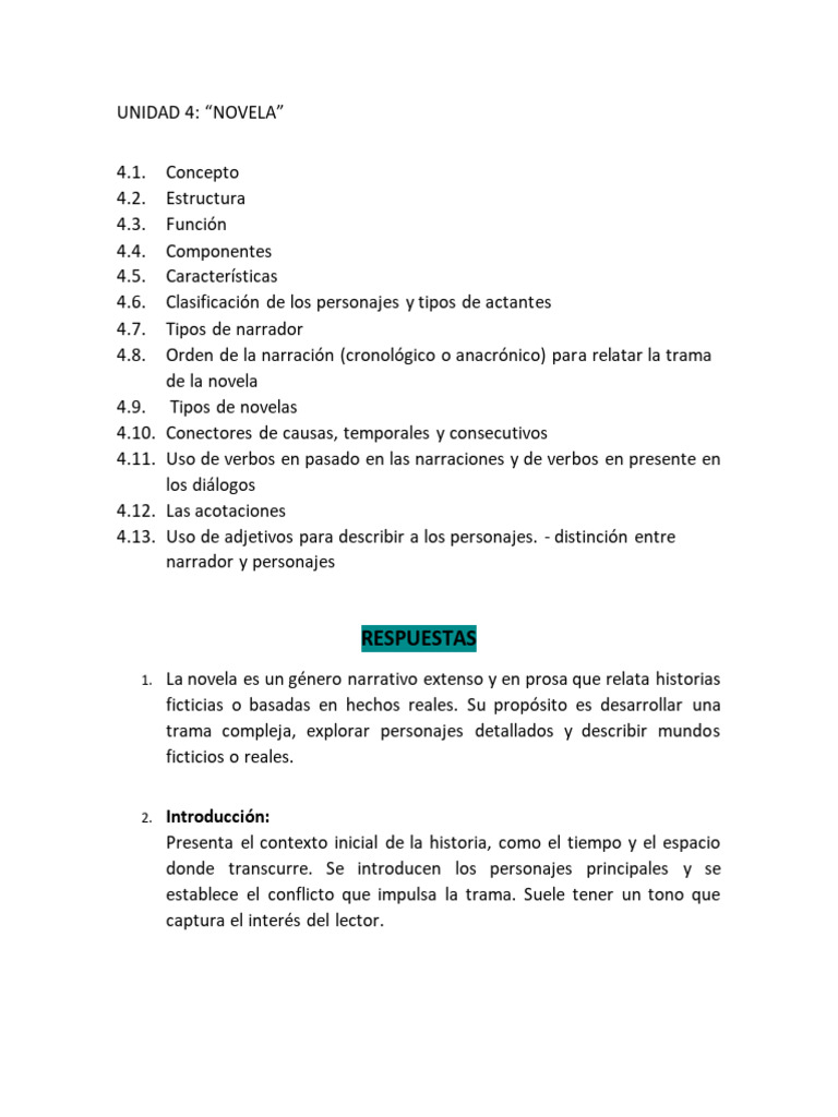 Estructura y Análisis de la Novela | PDF | Narración | Trama (narrativa)