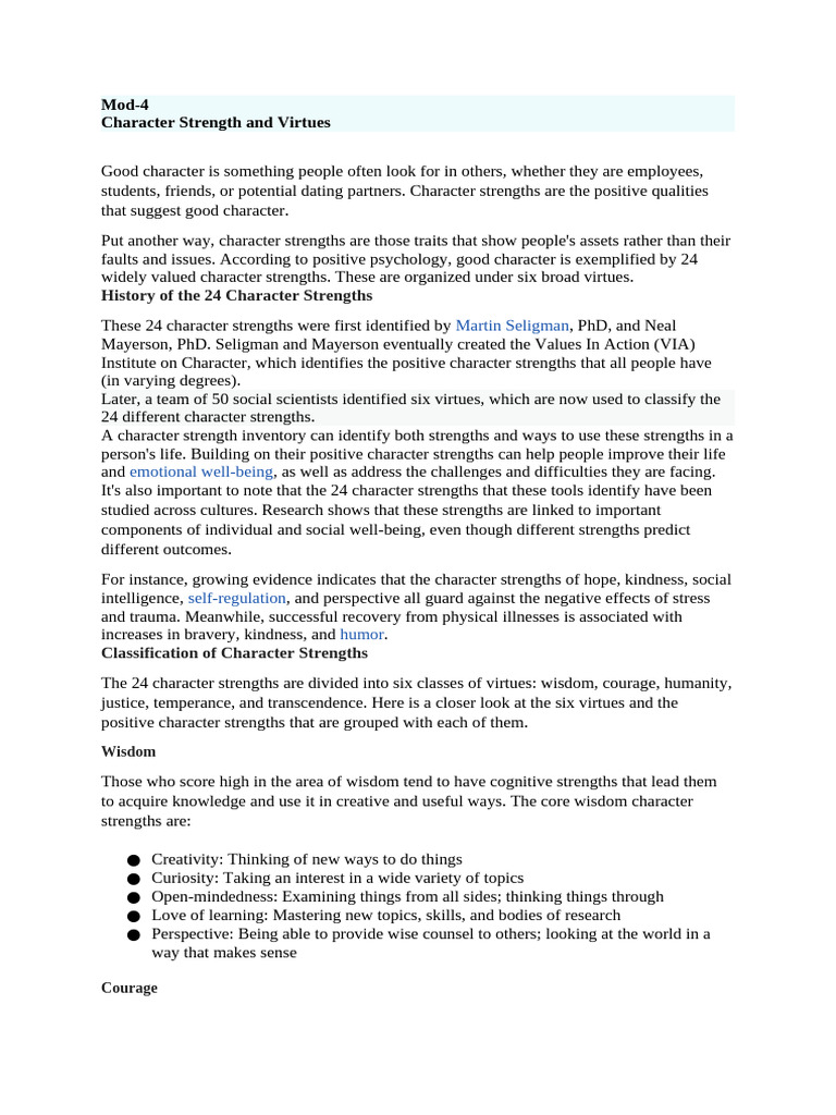Understanding Character Strengths and Virtues | PDF | Courage | Virtue