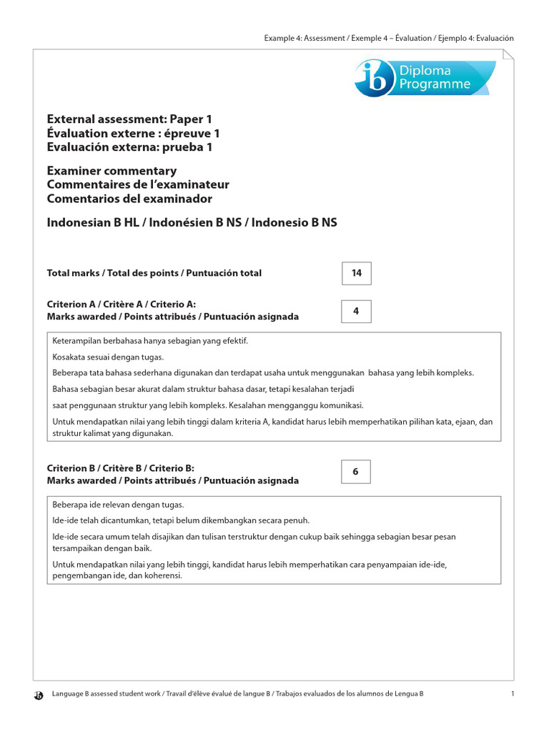 Indonesian B HL Sample 1 Comments | PDF