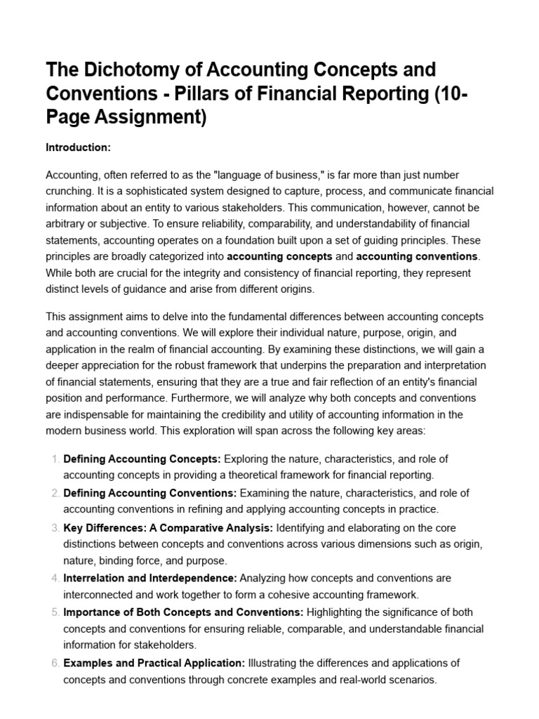 The Dichotomy of Accounting Concepts and Conventions - Pillars of Financial Reporting (10-Page ...