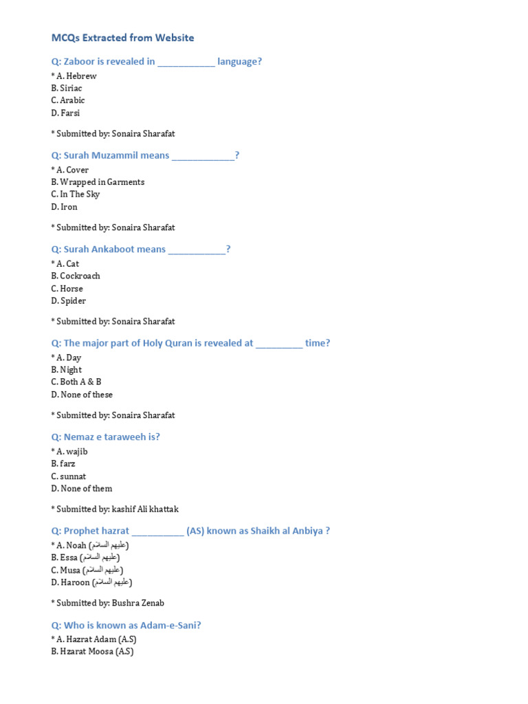 Islamic Quiz Questions and Answers | PDF | Surah | Muhammad