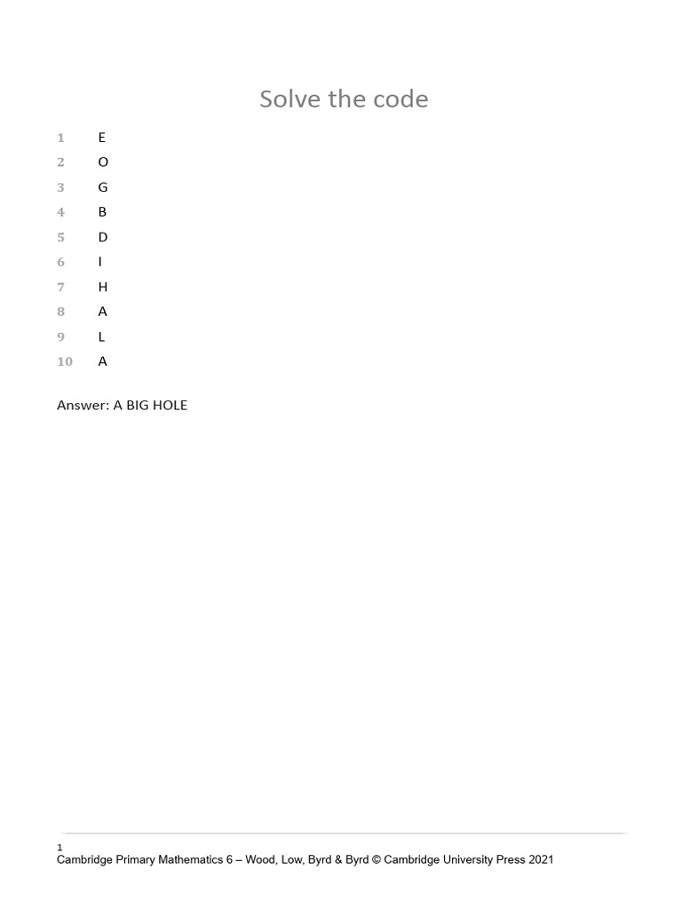 Solve The Code - Answer Key | PDF