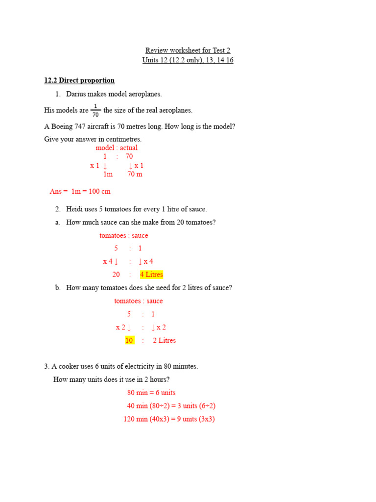 Grade 6 - Review worksheet for Test 2 answer key | PDF