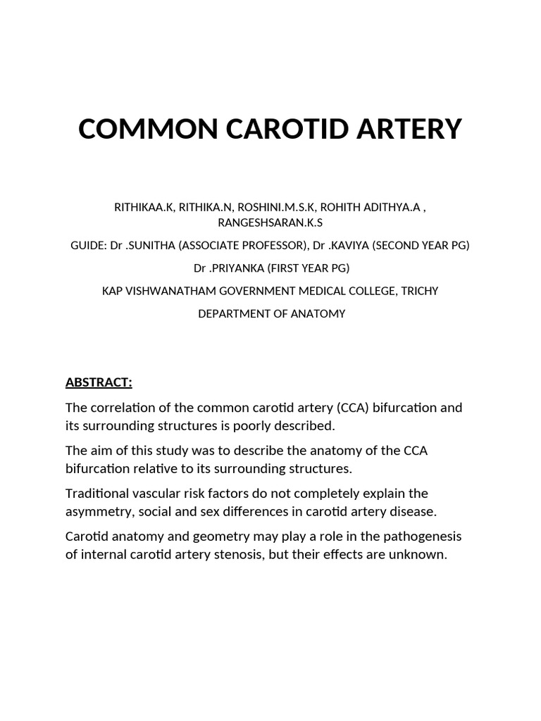 Anatomy and Variations of Common Carotid Artery | PDF | Common Carotid ...
