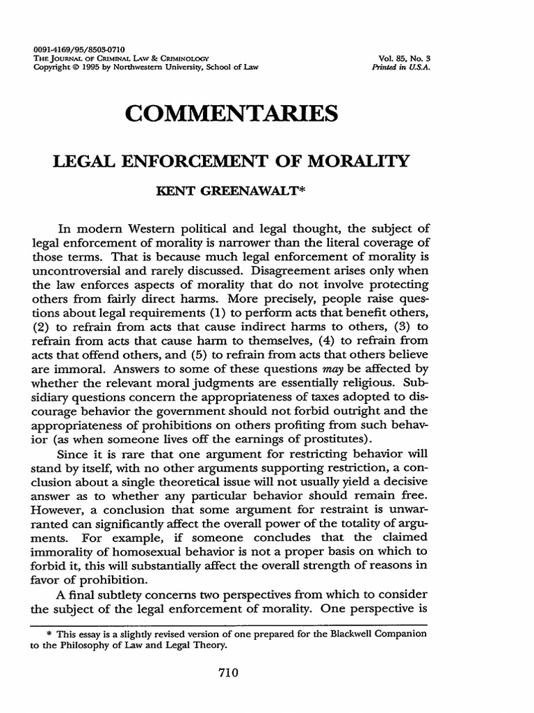 Kent Greenwalt - Legal Enforcement of Morality | PDF | Morality | Taxes