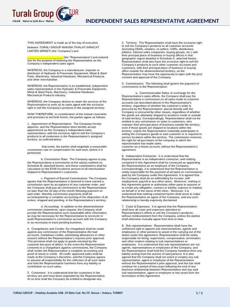 Independent Sales Rep Agreement Template | PDF | Indemnity | Common Law