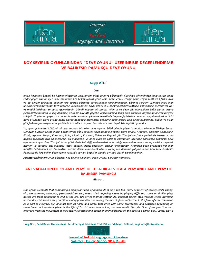 k y Sey Rl k Oyunlarindan Deve Oyunu Zer Ne b r de Erlend Rme Ve Balikes R-pamuk u Deve Oyunu ...