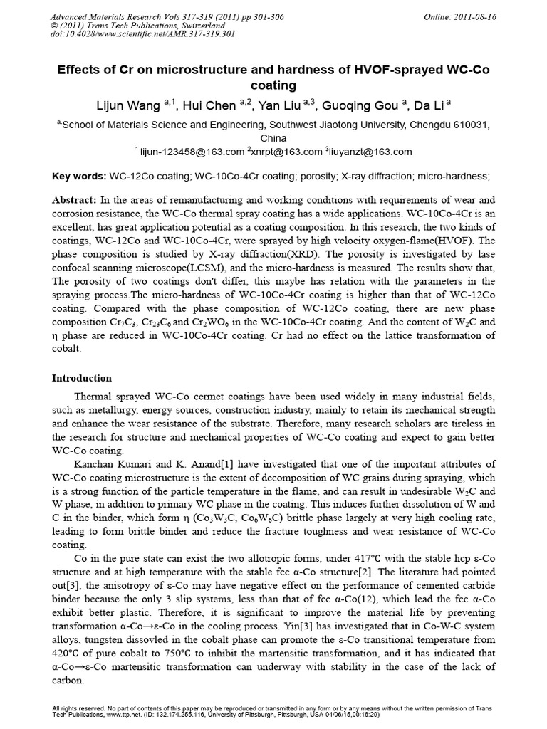 Effect of CR On Microstructure and Hardness of HVOF-Sprayed WC-Co ...