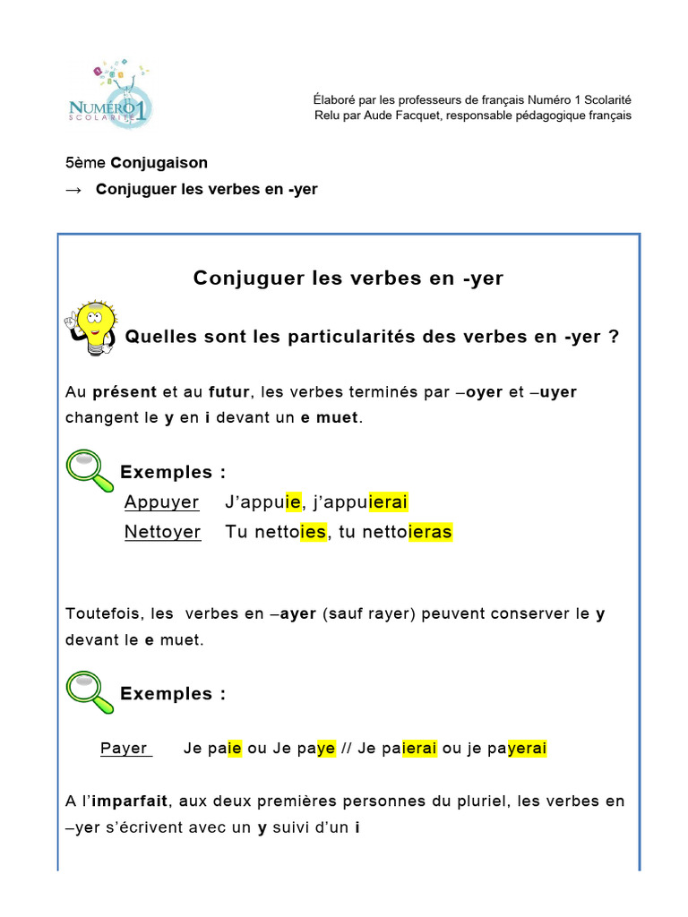 5ème Conjugaison Des Verbes en Yer | PDF | Verbe | Linguistique
