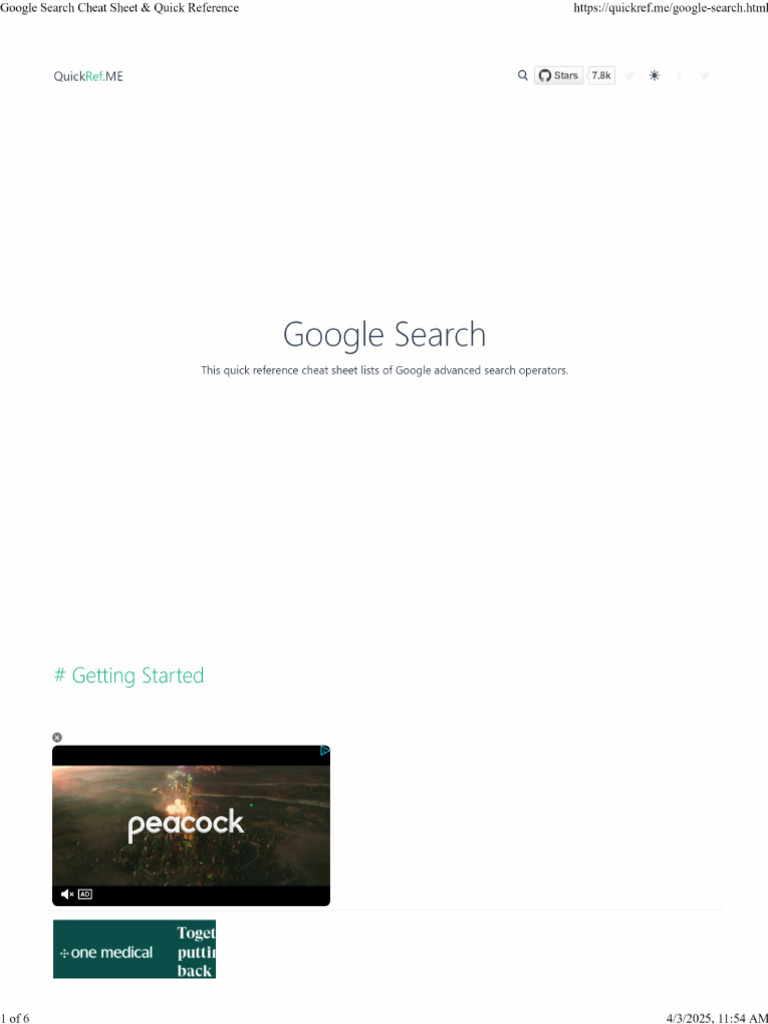 2 VER2 Google Search Cheat Sheet Operators | PDF