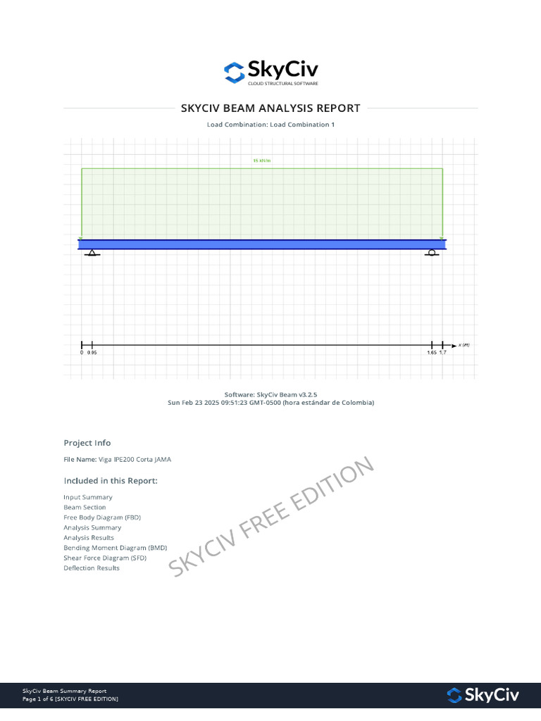 SkyCiv Beam Analysis Report Summary | PDF | Beam (Structure) | Bending