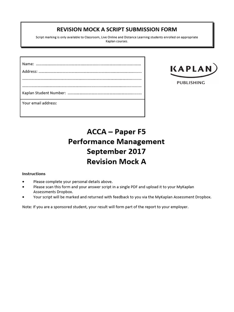 ACCA F5 Mock | PDF | Pricing | Return On Investment