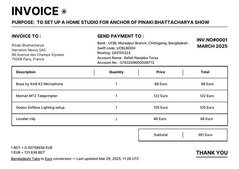 Invoice for Home Studio Setup | PDF