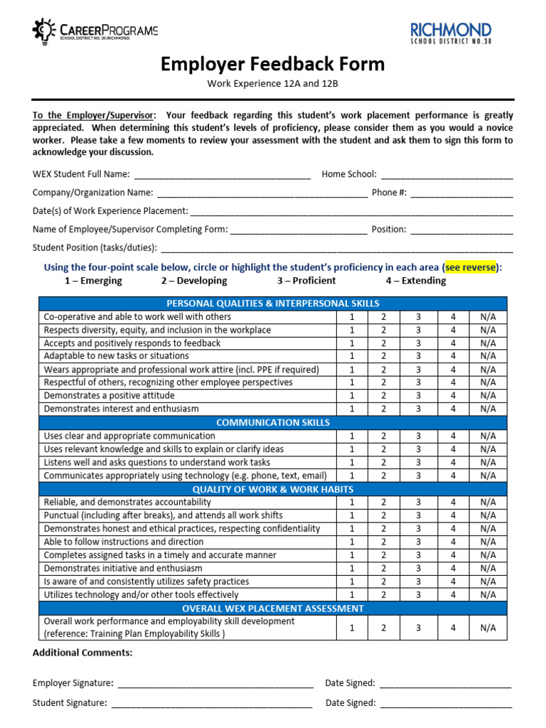 Employer Evaluation Feedback | PDF | Skill | Psychology
