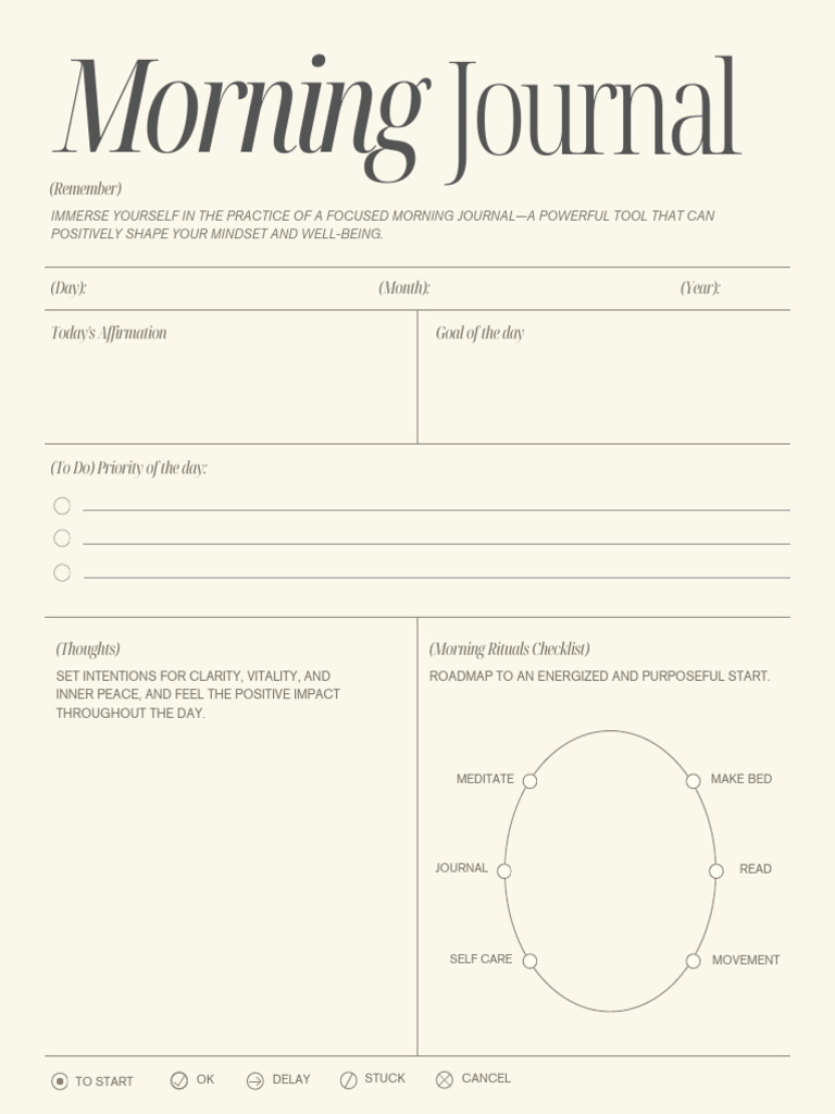 Cream Dark Grey Minimalist Morning Journal | PDF
