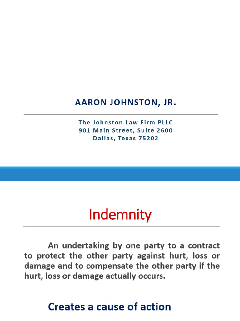 Indemnities Powerpoint | PDF | Indemnity | Liability Insurance