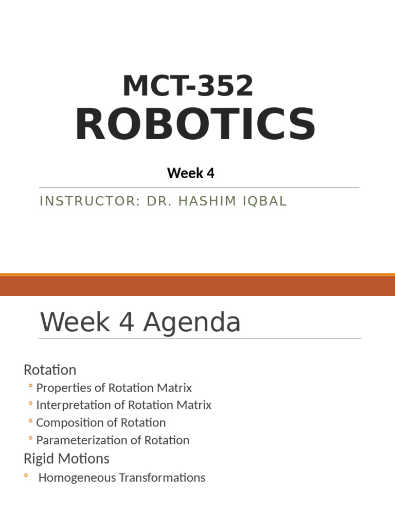 Week 4 - MCT-352 Robotics | PDF | Rotation | Coordinate System