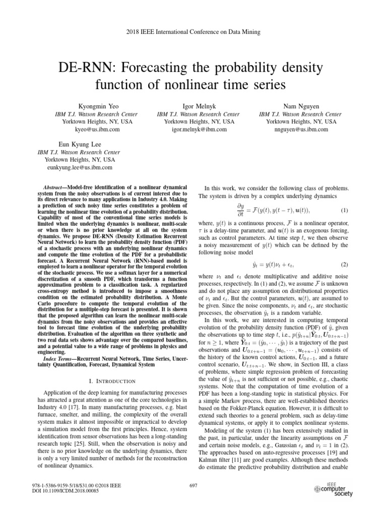 De-RNN Forecasting the Probability Density Function of Nonlinear Time Series | PDF | Time Series ...