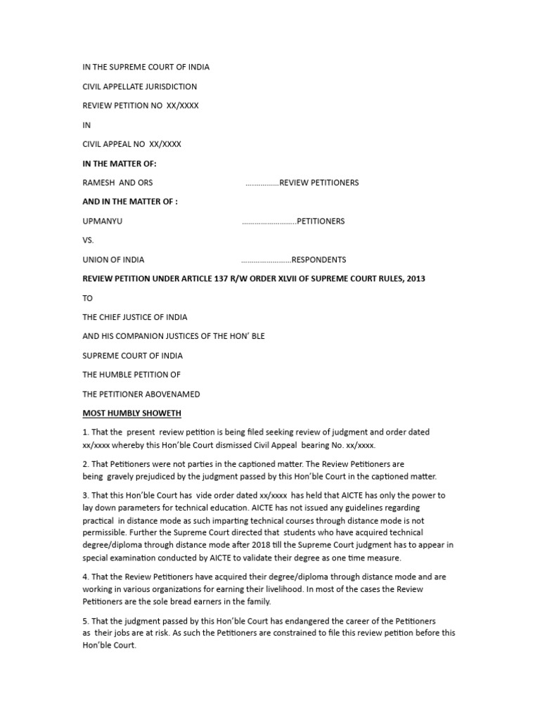 Review Petition | PDF | Supreme Court Of India | Appeal