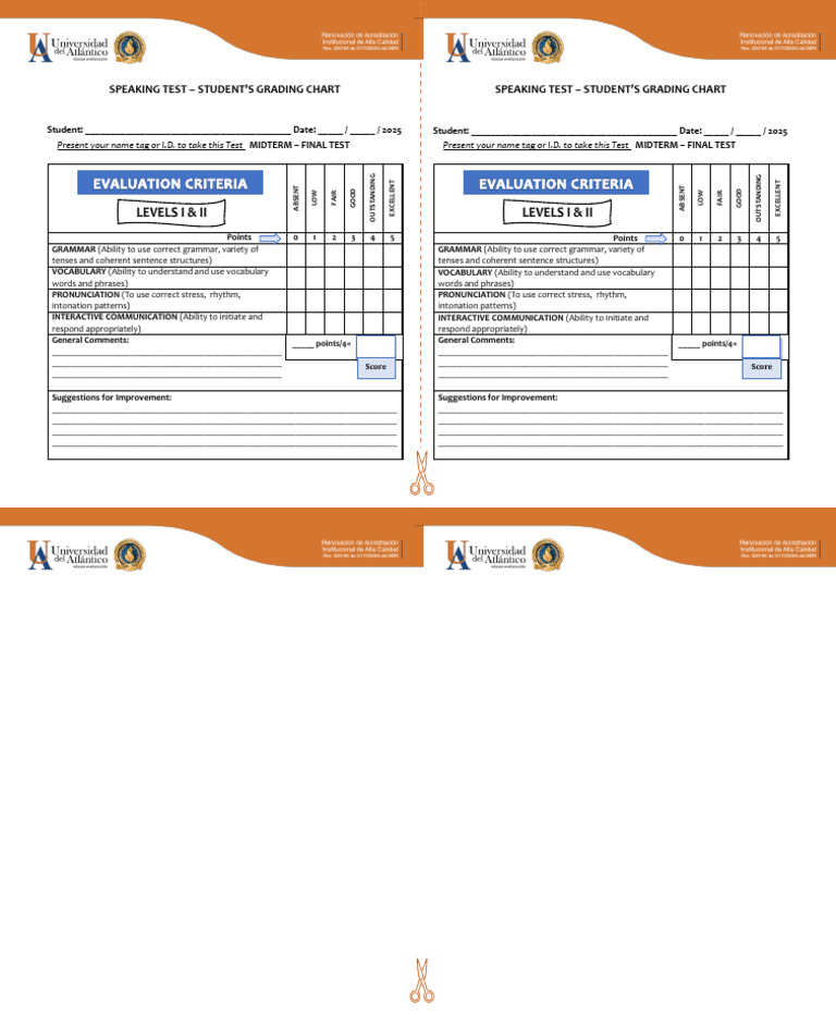 Anexo 12. Speaking Test - Grading Sheet - Levels 1 & 2 | PDF ...