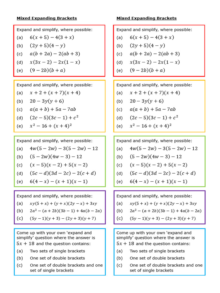 Mixed Expanding Single and Double Brackets Practice Strips | PDF