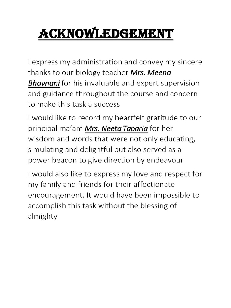 Biology Acknowledgement and Certificate | PDF