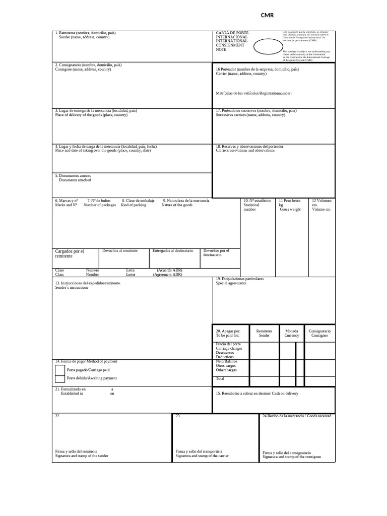 Documento CMR para Transporte Internacional | PDF